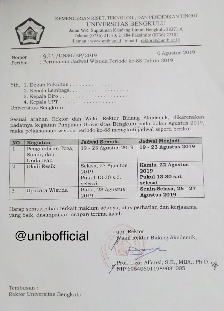 Perubahan Jadwal Wisuda Periode ke-88 Tahun 2019 | UNIVERSITAS BENGKULU Perubahan Jadwal Wisuda Periode ke-88 Tahun 2019 | UNIVERSITAS BENGKULU