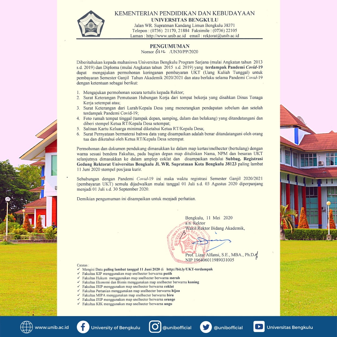 Pengumuman Mengenai Permohonan Pengajuan Keringanan UKT bagi Mahasiswa Terdampak Pandemi Covid ...