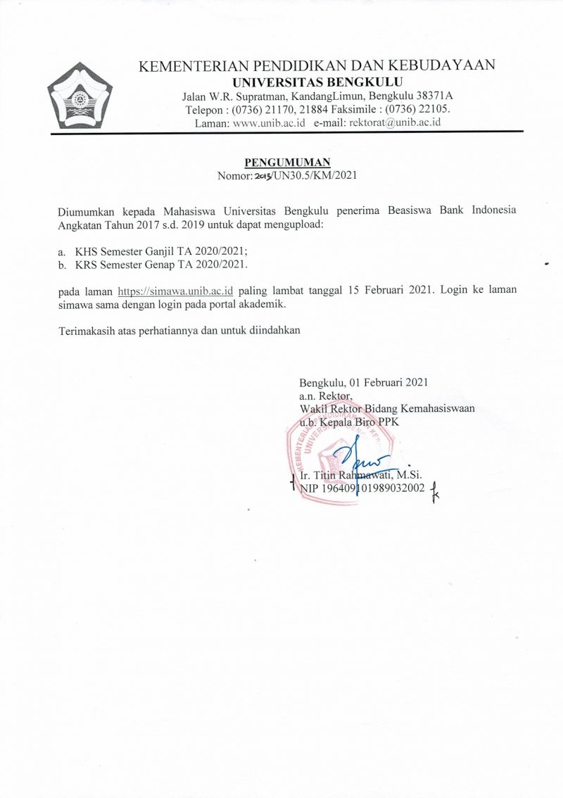 Pengumuman Bagi Mahasiswa Universitas Bengkulu Penerima Beasiswa Bank ... Pengumuman Bagi Mahasiswa Universitas Bengkulu Penerima Beasiswa Bank ...