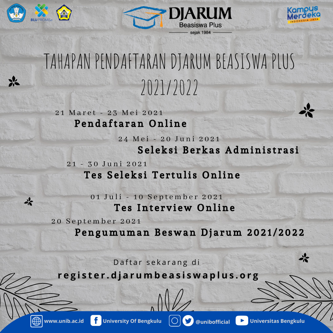 Pendaftaran Djarum Beasiswa Plus 2021/2022 | UNIVERSITAS BENGKULU