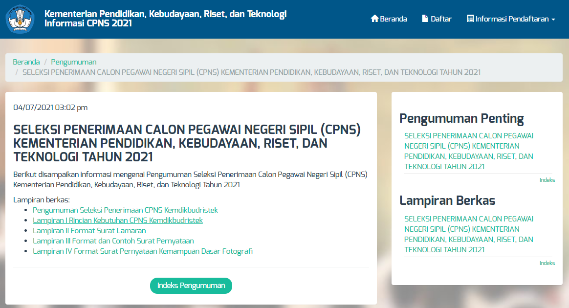 SELEKSI PENERIMAAN CALON PEGAWAI NEGERI SIPIL (CPNS) KEMENTERIAN PENDIDIKAN, KEBUDAYAAN, RISET ...