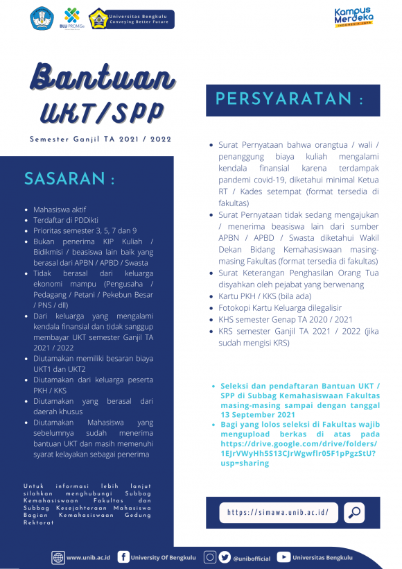 Pengumuman Bantuan UKT/SPP Semester Ganjil TA 2021/2022 | UNIVERSITAS BENGKULU