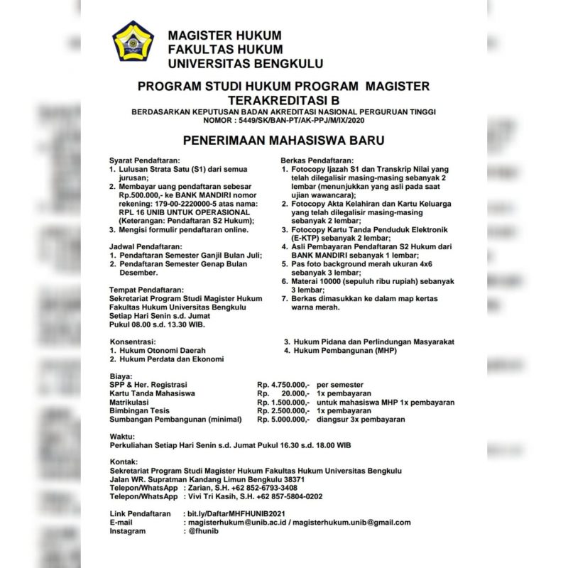 Informasi mengenai Pendaftaran S2 Hukum, Fakultas Hukum, Universitas ...