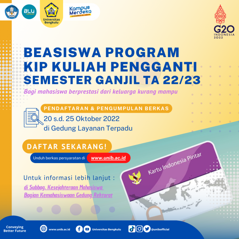 Beasiswa Program KIP-Kuliah Pengganti Semester Ganjil TA 2022/2023 ...