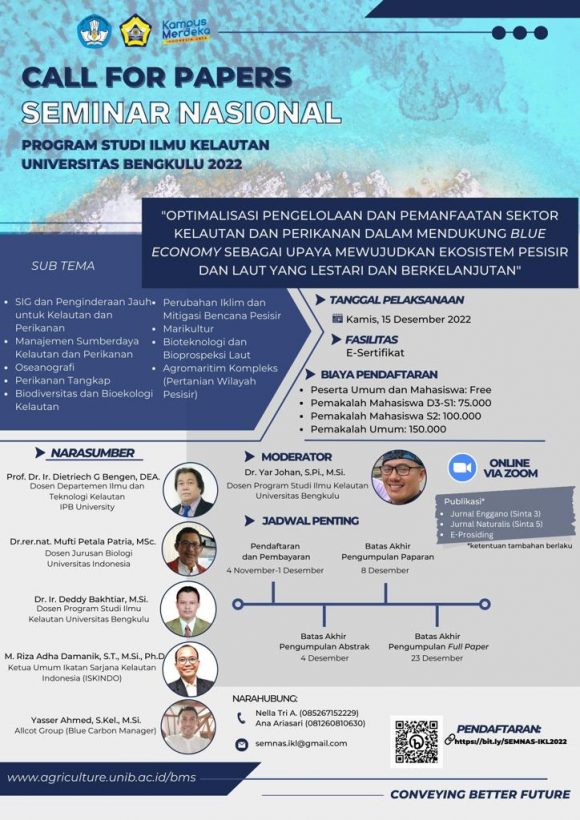CALL FOR PAPERS! SEMINAR NASIONAL KELAUTAN DAN PERIKANAN (ONLINE) 2022 | UNIVERSITAS BENGKULU