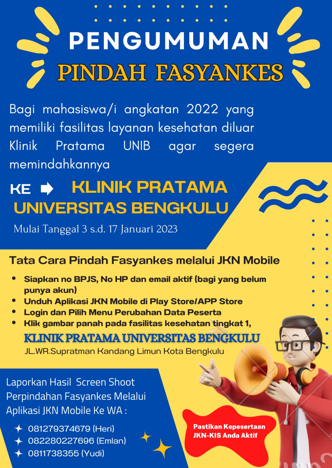 Pengumuman Pindah Fasyankes bagi Mahasiswa Universitas Bengkulu ... Pengumuman Pindah Fasyankes bagi Mahasiswa Universitas Bengkulu ...