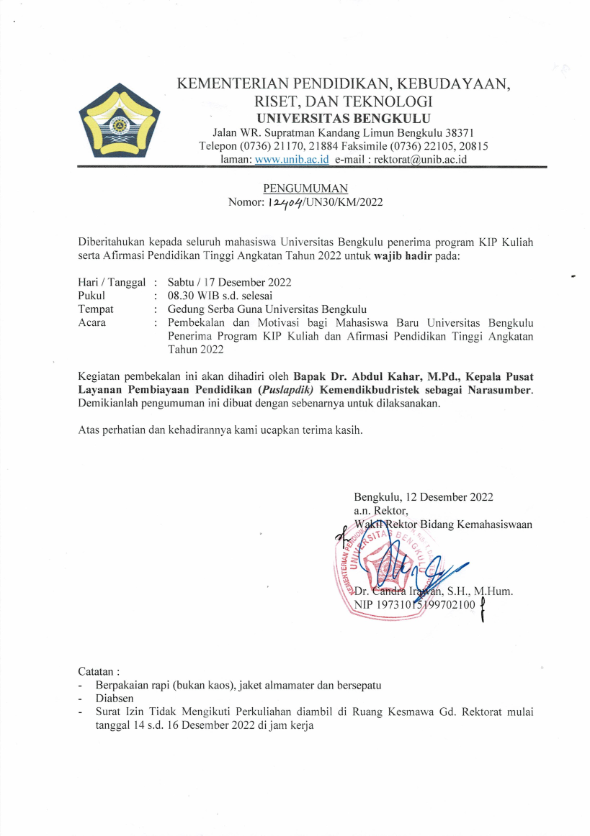Pengumuman! Pembekalan dan Motivasi bagi Mahasiswa Baru Universitas ... Pengumuman! Pembekalan dan Motivasi bagi Mahasiswa Baru Universitas ...