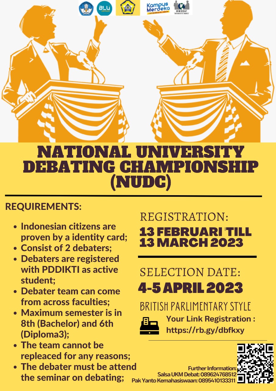 NUDC UNIB 2023 (National University Debate Competition of University of Bengkulu) | UNIVERSITAS ...