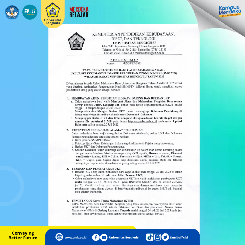 TATA CARA REGISTRASI BAGI CALON MAHASISWA BARU JALUR SELEKSI MANDIRI MASUK PERGURUAN TINGGI ...