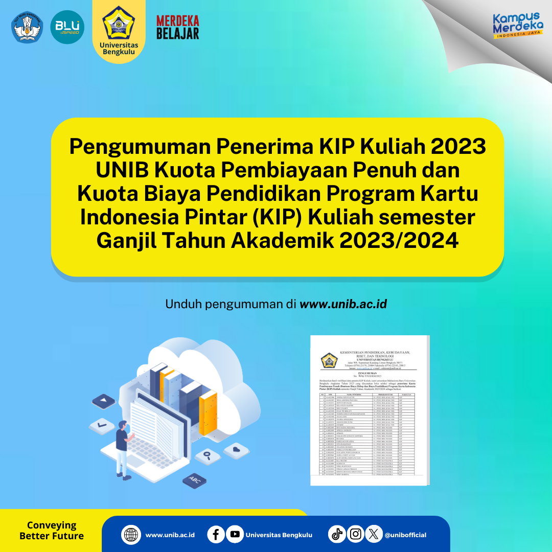 Pengumuman Penerima KIP Kuliah 2023 UNIB Kuota Pembiayaan Penuh dan ... Pengumuman Penerima KIP Kuliah 2023 UNIB Kuota Pembiayaan Penuh dan ...